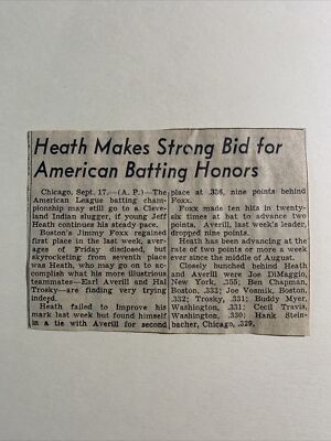 Jeff Heath Cleveland Indians 1938 Sporting News Baseball 4X3 Panel ...