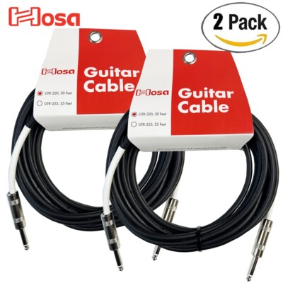 2-PACK Hosa GTR-220 20FT 24AWG Straight to Same Guitar Instrument Cable ...