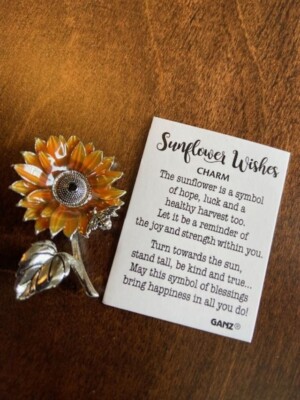 Sunflower Wishes - Charm or Token (1.5" Tall) Shiny colored Glaze ...