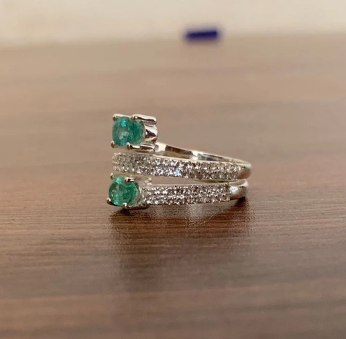 Natural Emerald Wedding Ring, 14K White Gold Plated Adjustable Designer Jewelry | eBay