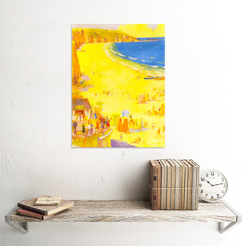 PAINTING LANDSCAPE FILEY BEACH SAND SEA ENGLAND UK TRANSPORT ADVERT ...