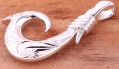 925 Silver hawaiian scroll fish hook pendant | eBay