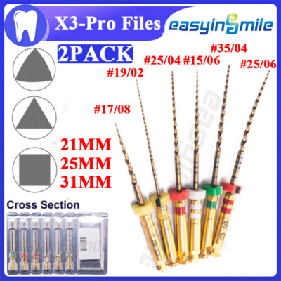 2Packs Dental Endo Root Canal Rotary File X3 Engine Files 21/25/31MM ...