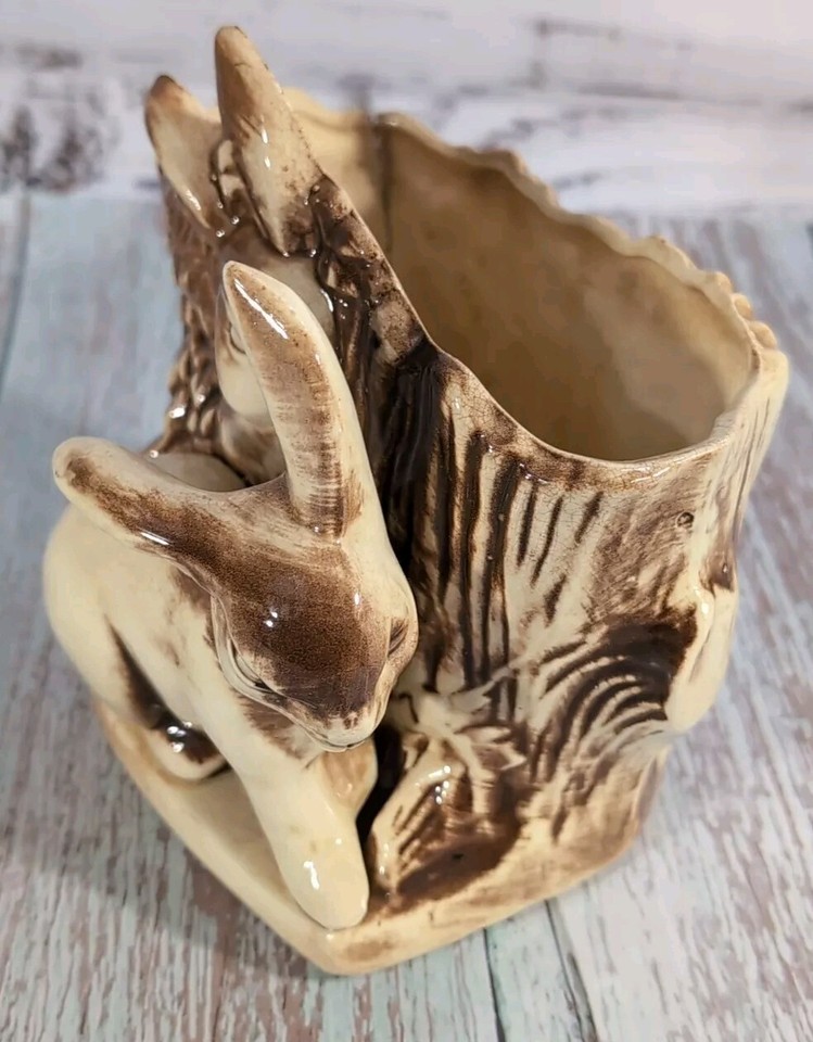 McCOY Pottery Bunny Rabbit Planter Vase 1951 Vintage Brown White ...