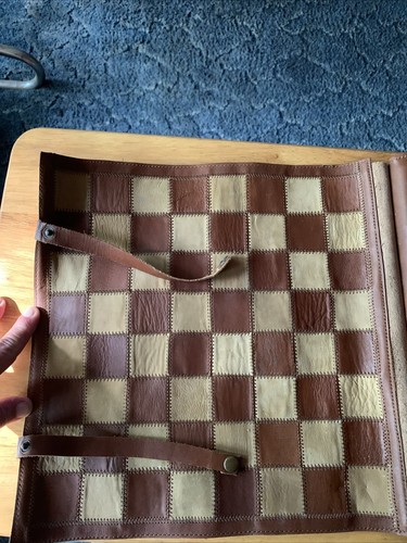 Leather Travel Chess & Checkers Set Rolled Board Stamped Leather Pieces ...