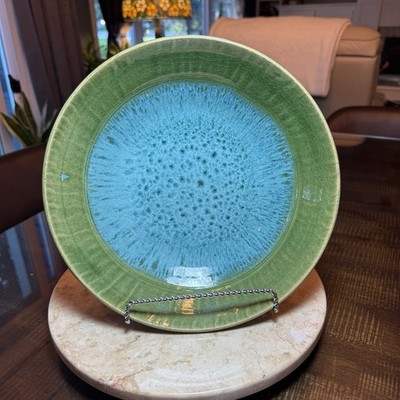 Hand Made Art Pottery Clay Bowl Artist Signed Turquoise & Green 11 ...