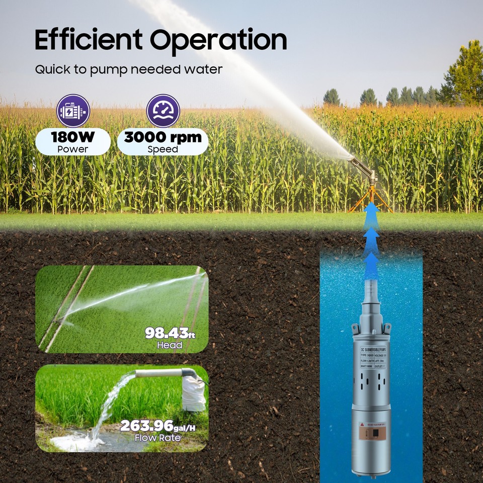 1.2m3/h Deep Well Submersible Bore Hole Farm Ranch Pump Solar Water ...