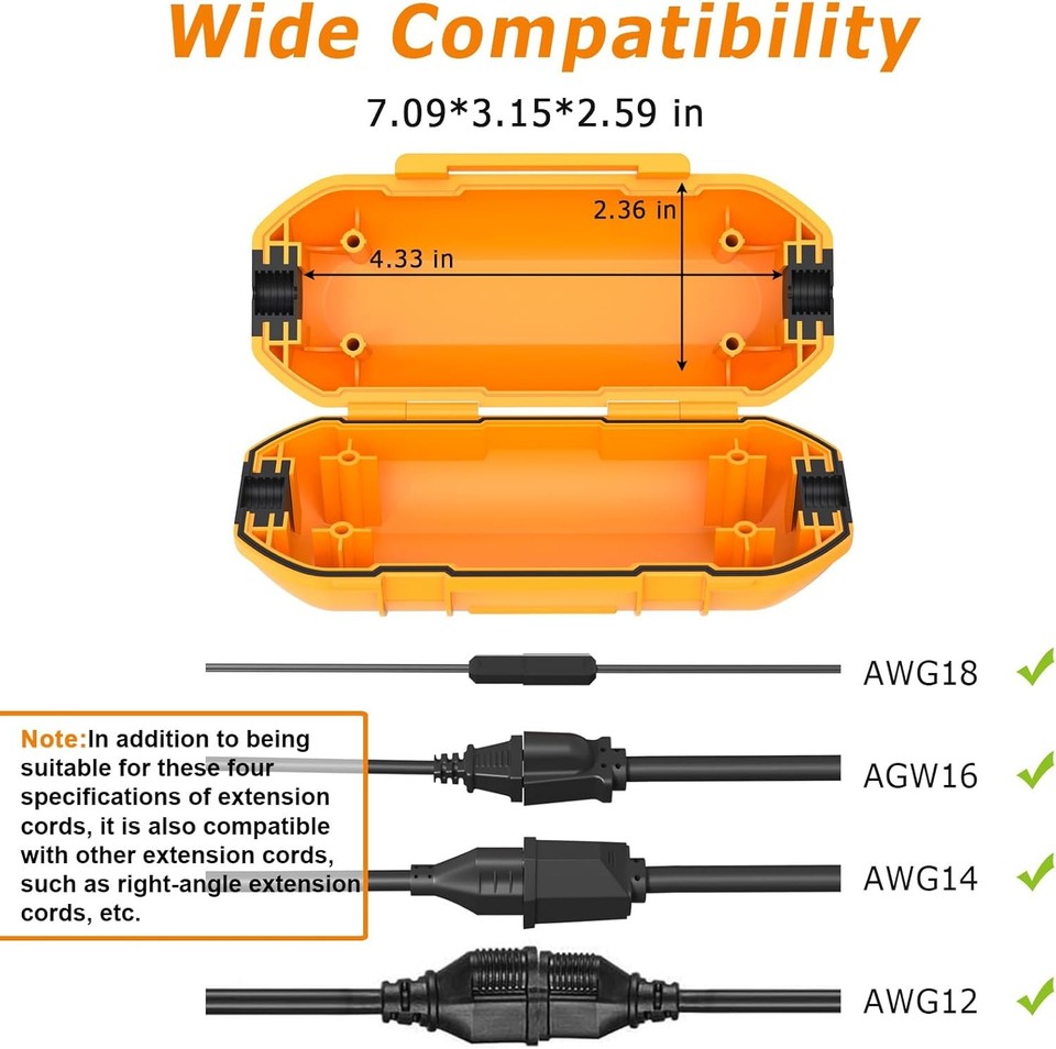 2 Pack Extension Cord Cover Waterproof,Ip54 Waterproof Box,Unique Stuck ...