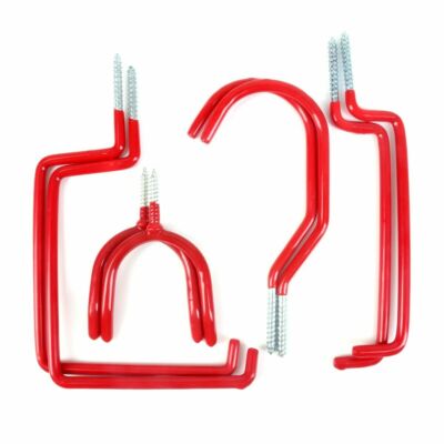 8PC WALL HOOK SET RED RUBBER COATED GARAGE TOOL EQUIPMENT LADDER ...
