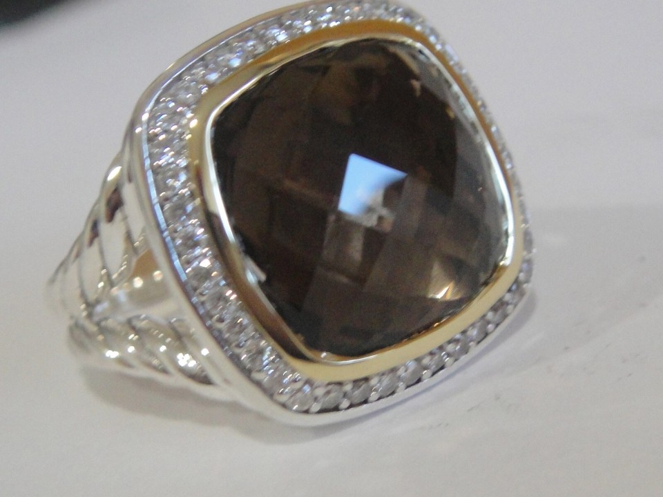 $2450 DAVID YURMAN 18K , SILVER DIAMOND 14mm SMOKY QUARTZ RING | eBay
