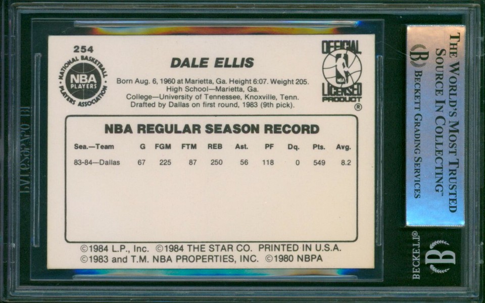 1984-85 Star Co DALE ELLIS Signed Card #254 Slabbed Auto Dallas ...