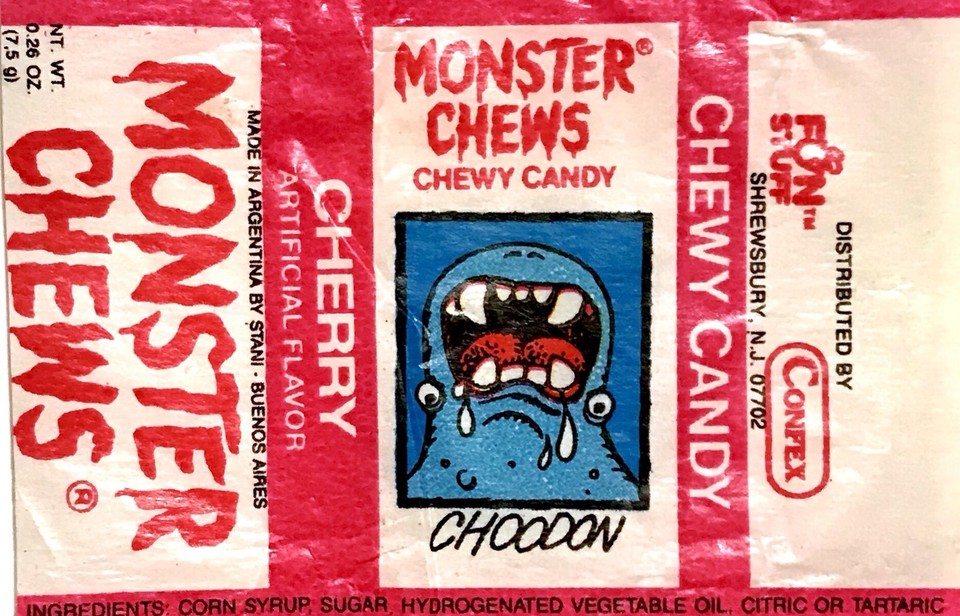 Vintage 1989 MONSTER CHEWS Chewy Candy Container CHOODON Wax Wrapper ...