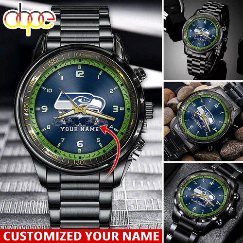 Custom Seattles-Team Seahawk Classic Sport Black Stainless Steel Watch ...