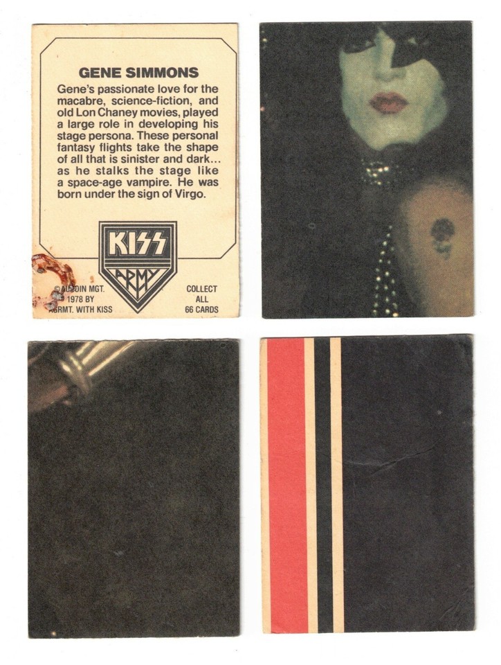 1978 KISS Donruss 4 cards lot GENE SIMMONS of Kiss numbers 4, 40, 50 ...