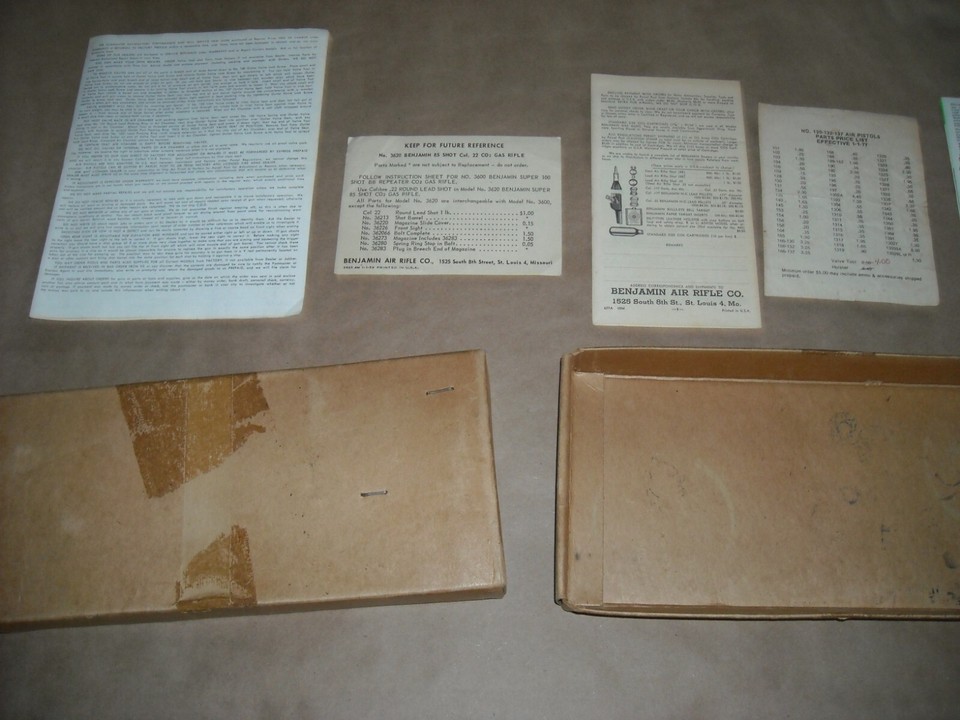 Vintage Benjamin box model 132 with Original manual and Tin w/pellets ...