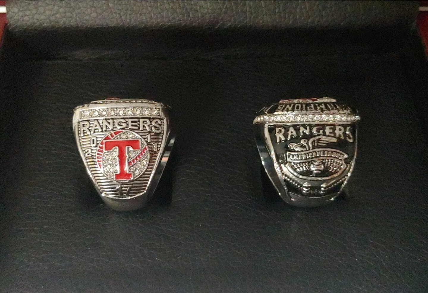 Texas Rangers - 2010, 2011 AL Championship 2 Ring Set With Wooden Box ...