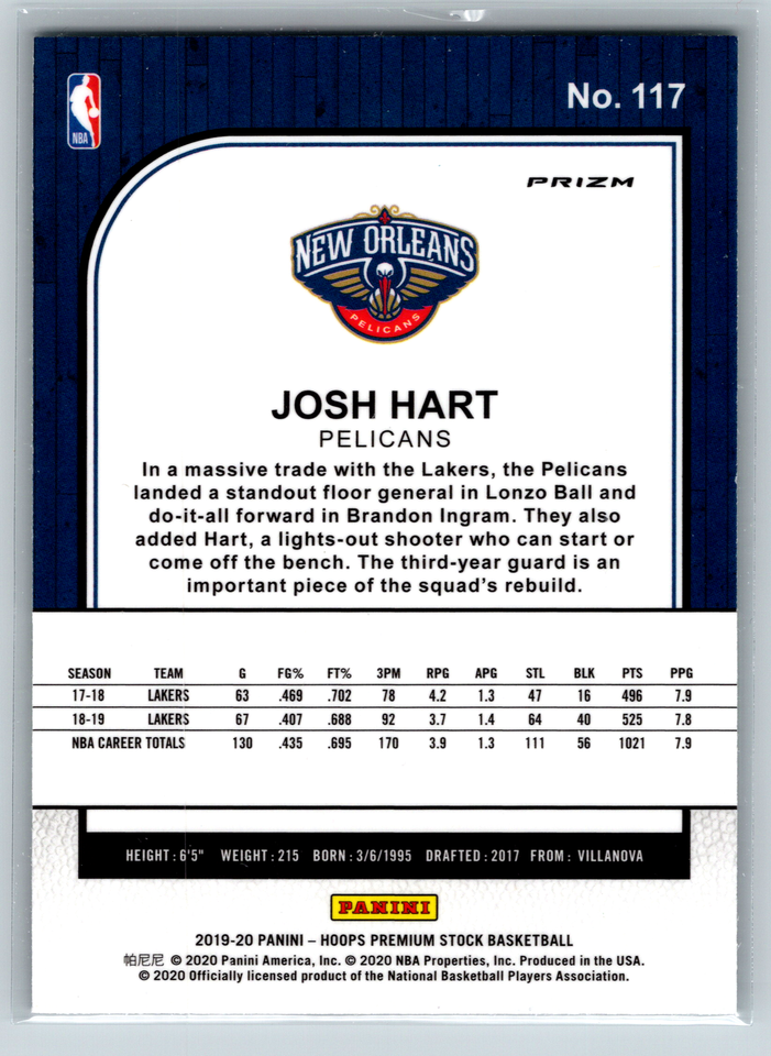 Josh Hart 2019 Hoops Premium Stock Prizms Green #117 New Orleans ...