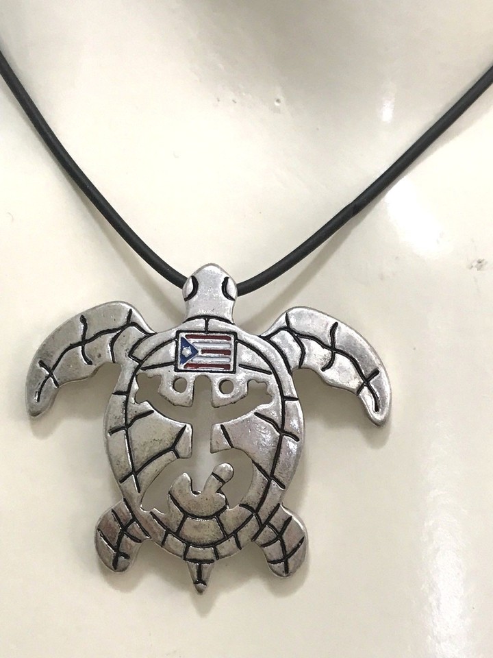 New PUERTO RICO Boricua Flag TURTLE w COQUI TAINO PENDANT NECKLACE ...