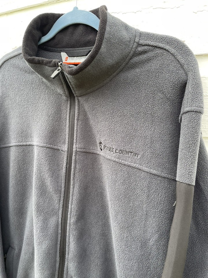Free Country Fleece Jacket Full Zip XXL Mens Gray Black Trim Warm Mock ...