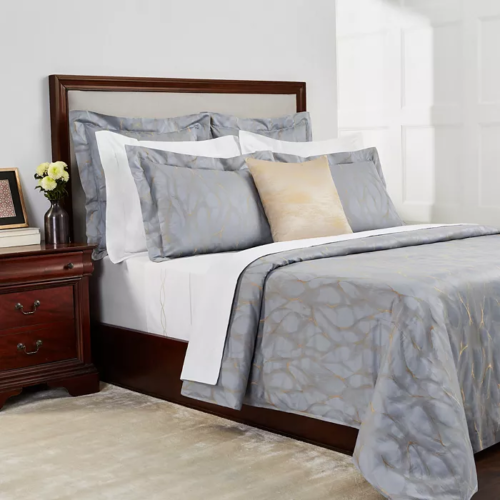 FRETTE GOLDEN SOUL JAPANESE ART 2 STANDARD SHAMS BLUE GOLD EMBROIDERY ...