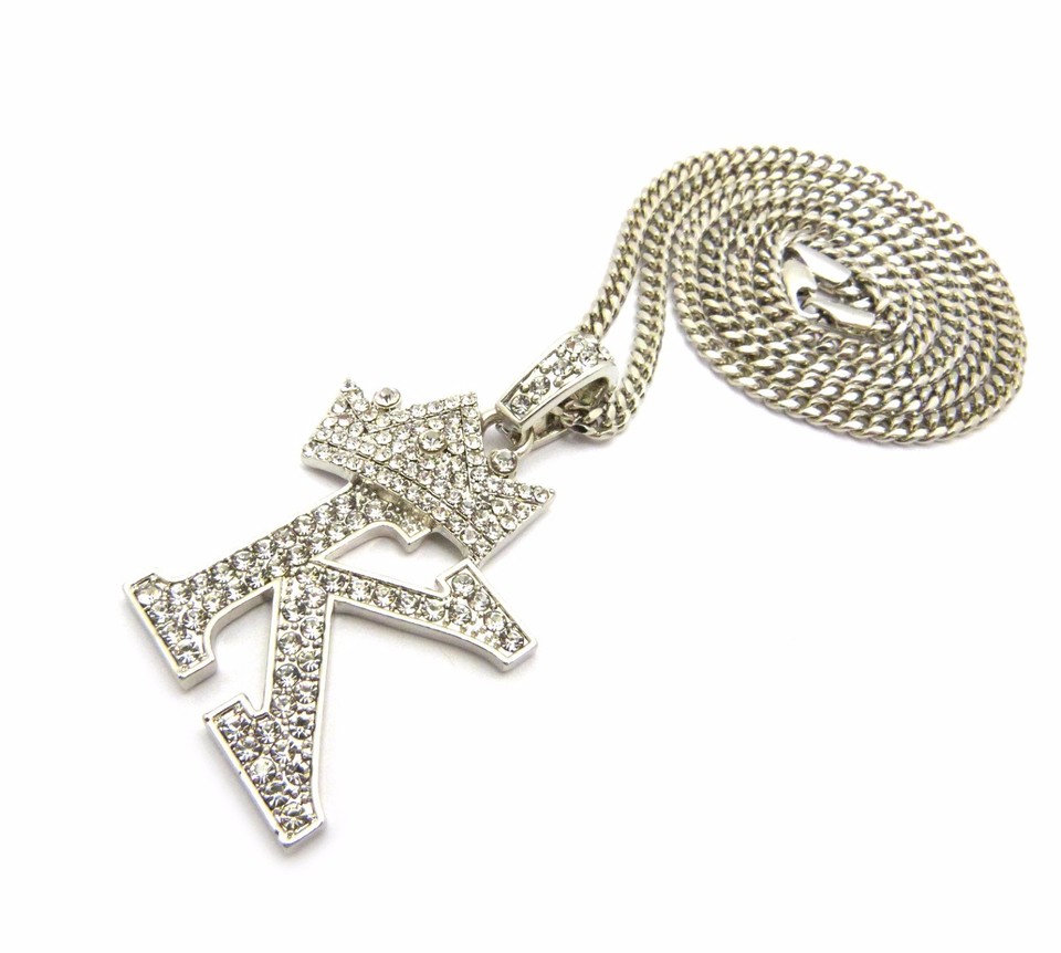 NEW KING 'K' PENDANT & 24" BOX/CUBAN CHAIN HIP HOP NECKLACE - XZ160R | eBay