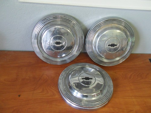 THREE 1965 65 Chevy Impala Dog Dish Hubcap Black Bowtie Vintage Hot Rod ...