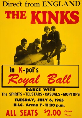 The Kinks 1965 Concert Poster Print Vintage British Rock Rare ...