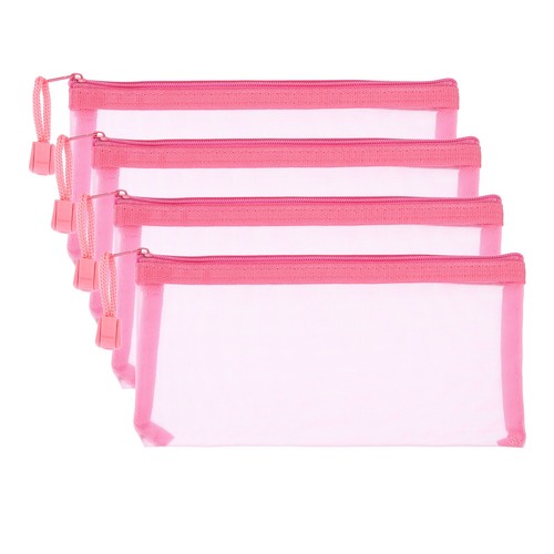 4Pcs Mesh Zipper Bags, A6 Travel Cases Nylon Makeup Pouches, Pink ...