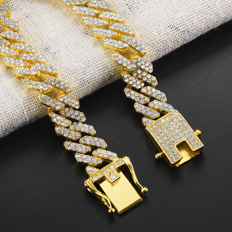 HIP HOP GOLD TONE LUXURY SIMULATED DIAMOND SQUARE WATCH & ICED CUBAN ...