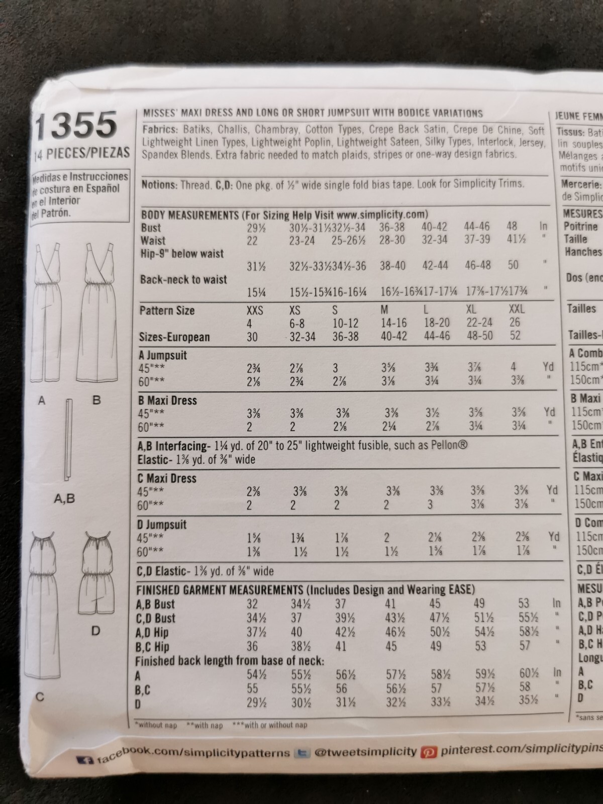 Simplicity 1355 Sz XXS-XXL Playsuit Jumpsuit Easy Uncut Pattern | eBay