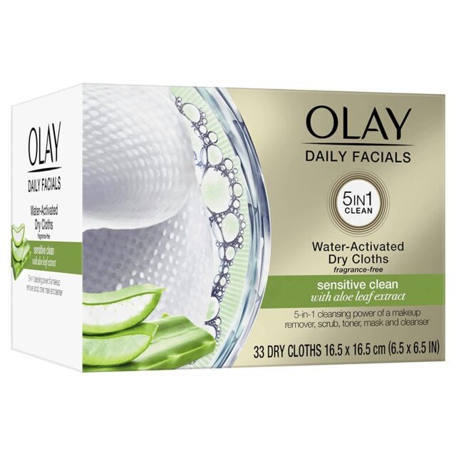 2 Pk Olay Daily Facials 5in1 Sensitive Clean Water Activated 66 Dry ...
