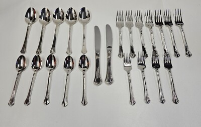 RETRONEU CENTURY GLOSSY 18/0 STAINLESS FLATWARE RIBBED Lot of 23-(A-8 ...