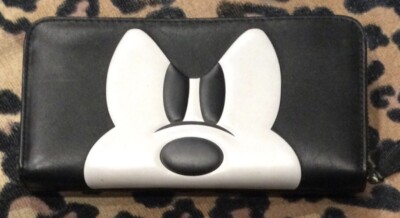 Disney X Coach Mickey Mouse Angry Face Long Zip Around Black & White ...