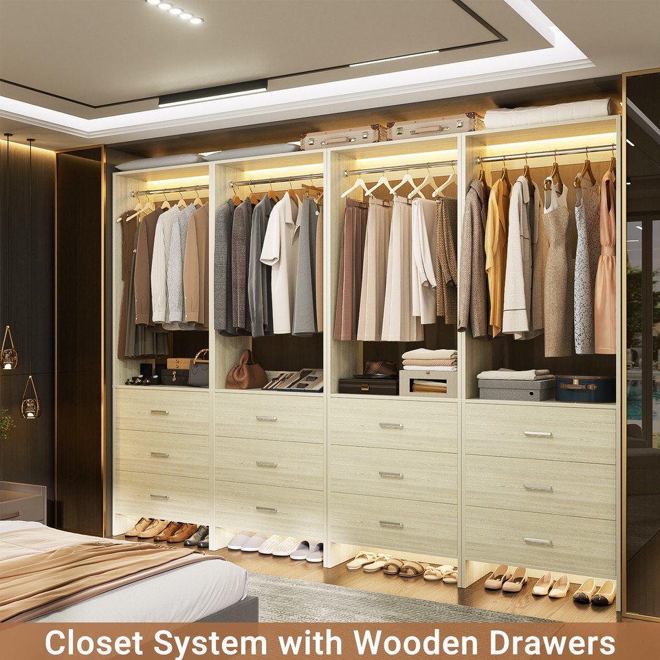 Set of 4 Walk-in Closet Organizer System Wardrobe with Drawers and ...