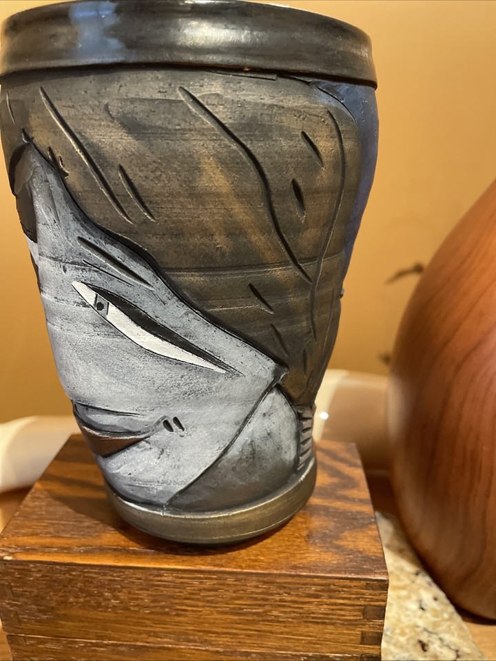 Vintage 1994 David Stabley Raku Pottery Vase Faces | eBay UK