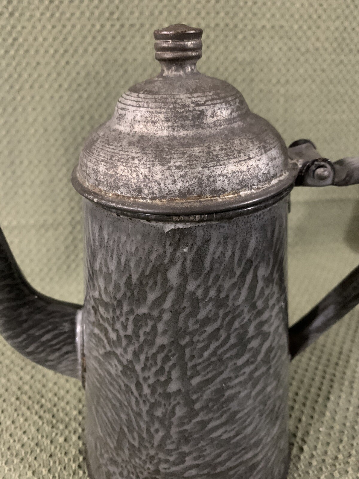 L&G COFFEE POT Hinged Lid Gooseneck Grey Splatter Porcelain Enamel ...