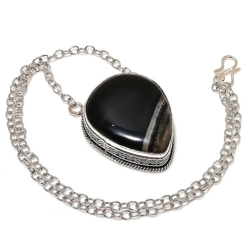 Banded Agate Gemstone 925 Sterling Silver Gift Jewelry Necklace 20 ...