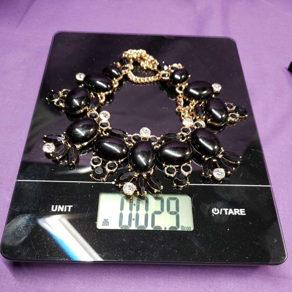 Black And Gold Tone Statement Bib Collar Necklace with glass rhinestone ...