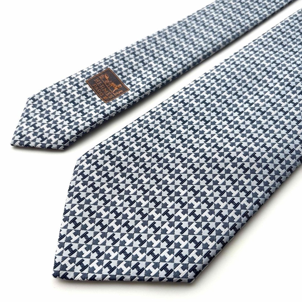 Excellent condition beautiful HERMES tie fasone H pattern arrow ...