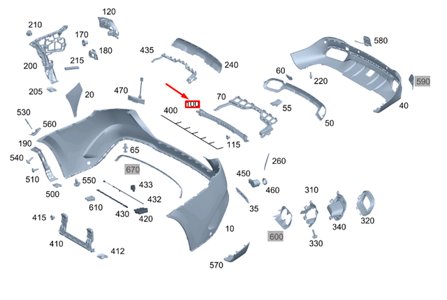 MERCEDES-BENZ GLE W167 2019 -ON REAR BUMPER BRACKET P/N A1678808000 REF ...