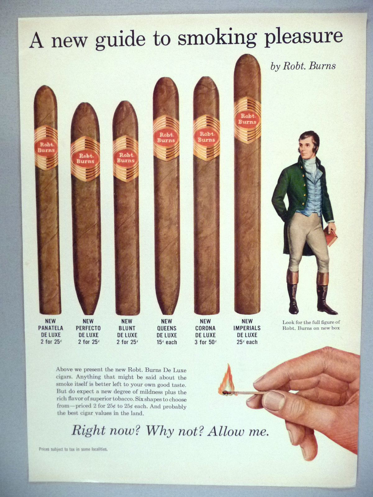 Robert Burns Cigars PRINT AD - 1960 ~~ all models shown | eBay UK