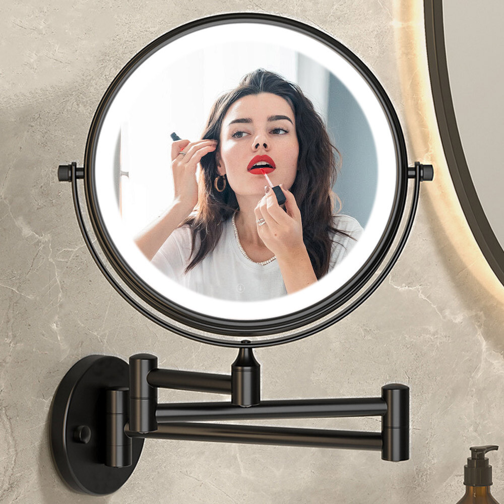 Extendable LED Mirror 5X Magnifying Shaving Makeup Mirrors Wall Mounted ...