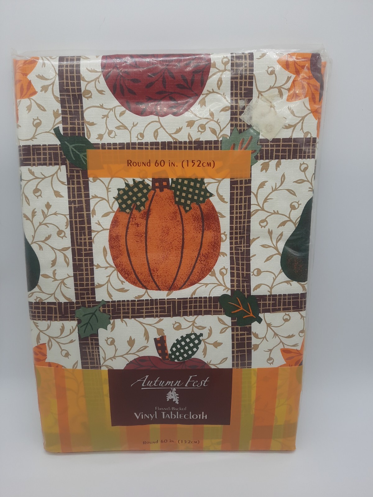 Vintage Thanksgiving Tablecloth 60" Round Turkey Vinyl Flannel Back K ...