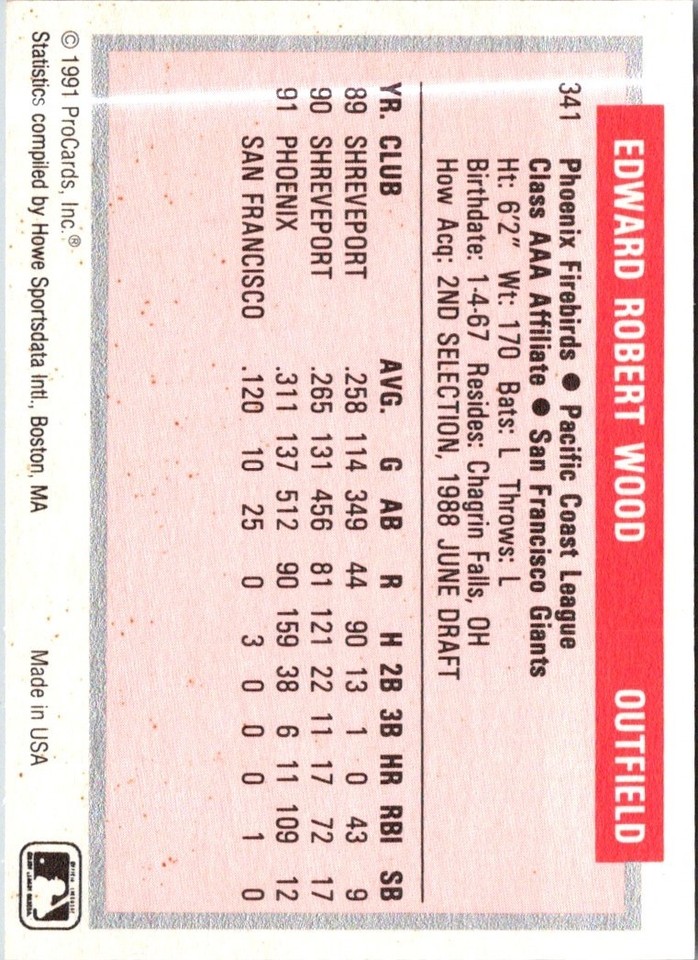 1991 ProCards Ted Wood #341 Phoenix Firebirds Baseball Card | eBay