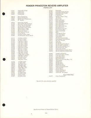 #MISC-2012 - 1980s FENDER PRINCETON REVERB AMPLIFIER PARTS LIST ...