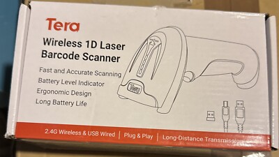 Tera Wireless Barcode Scanner Cordless Model 5100E 1D Laser USB 2.0 | eBay