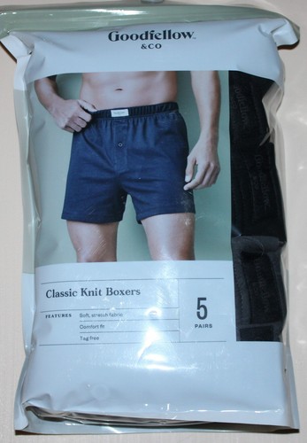 New Men’s XXL 44/46 Classic Knit Boxers 5 pairs Goodfellow & Co Black ...