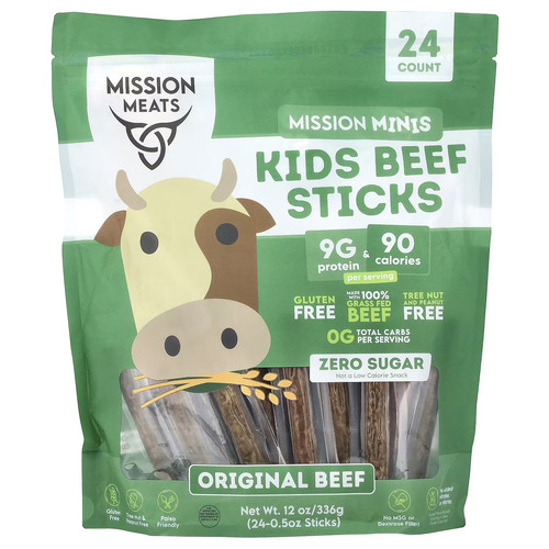 2 X Mission Meats, Mission Minis, Kids Beef Sticks, Original Beef, 24 ...