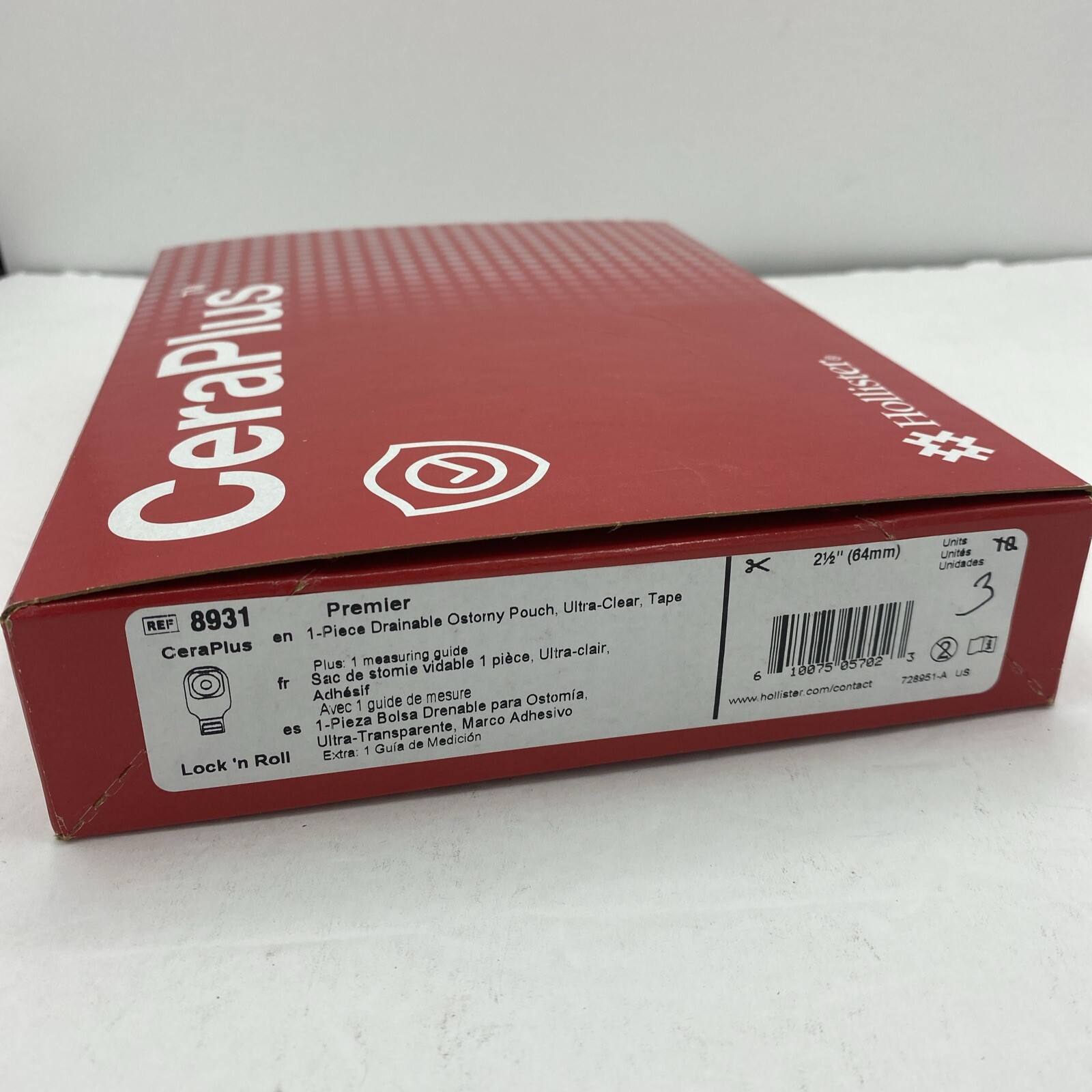 3 Hollister 8931 Premier CeraPlus Ostomy Pouch One-Piece System 2 1/4 ...