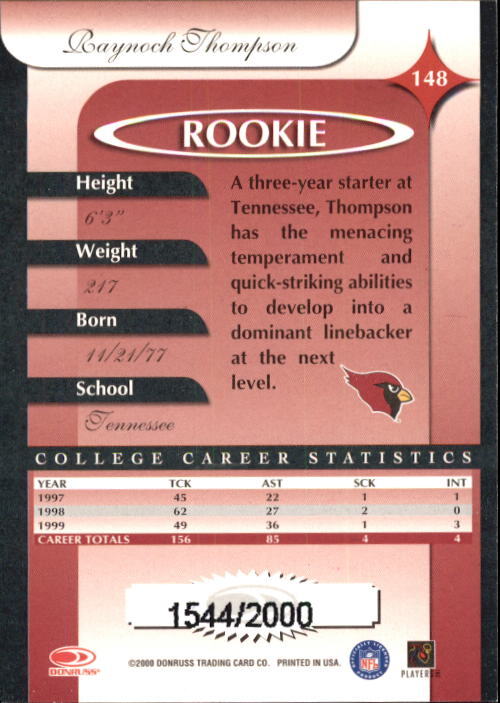 2000 Donruss Elite #148 Raynoch Thompson RC/1500 - NM-MT | eBay